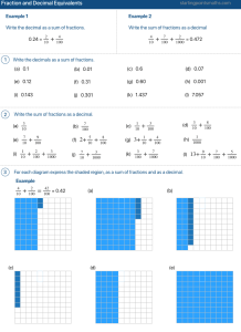 Fraction and Decimal Equivalents – Starting Points Maths