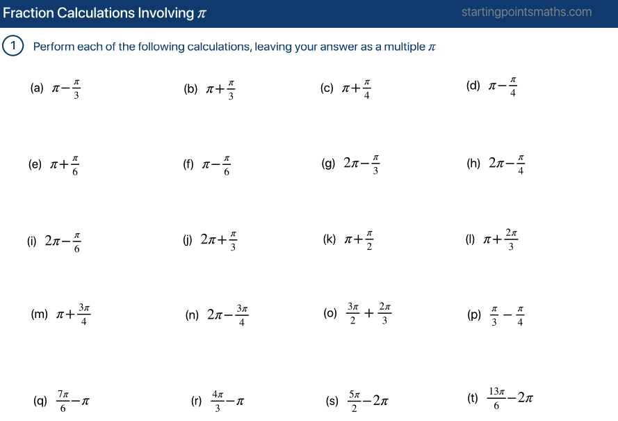 Fraction Calculations Involving Pi – Starting Points Maths