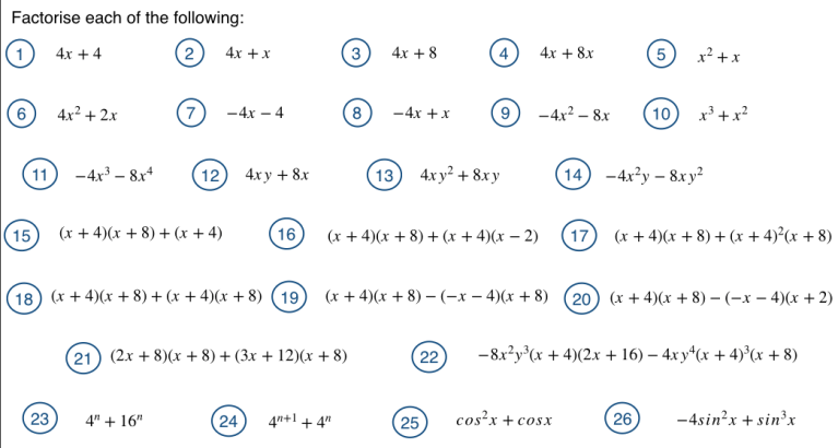 Increasingly Difficult Common Factors – Starting Points Maths