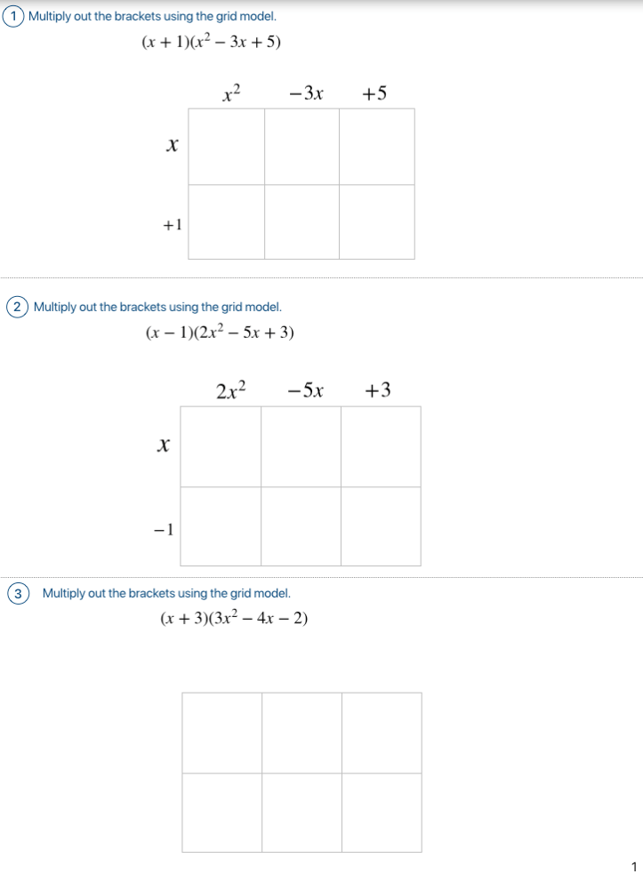 Grid Multiplication and Division (Algebra) – Starting Points Maths