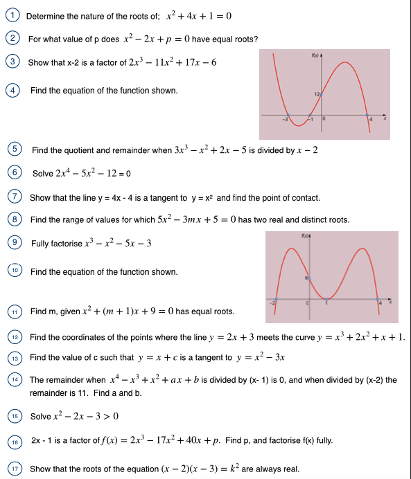 Increasingly Difficult Quadratics and Polynomials – Starting Points Maths