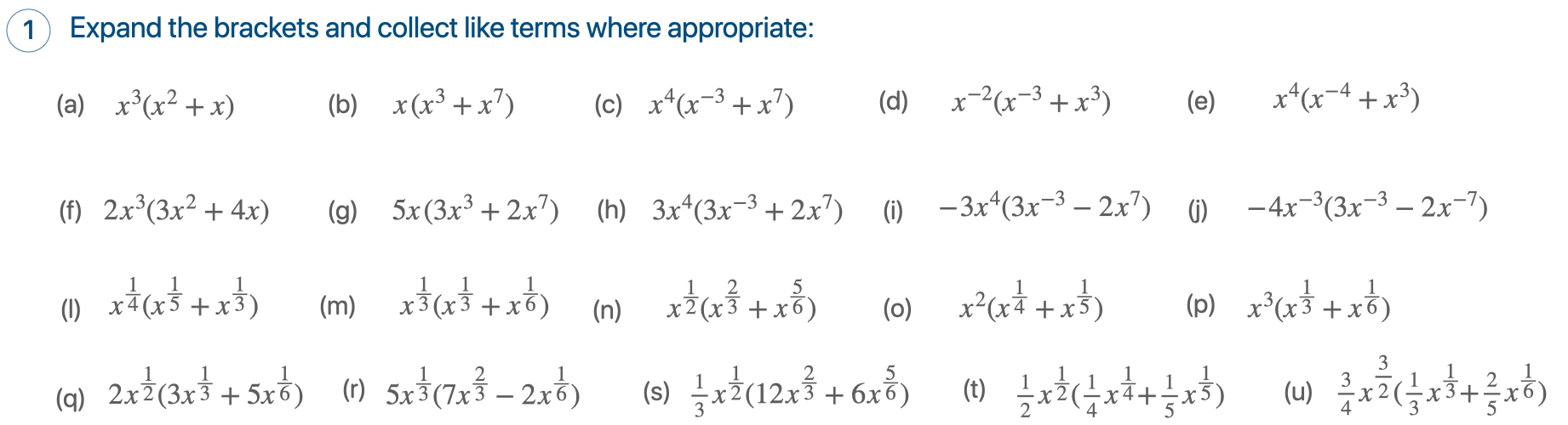 Indices – Single Bracket – Starting Points Maths