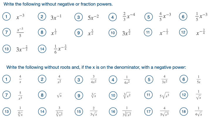 Developing Indices Skills for Calculus – Starting Points Maths