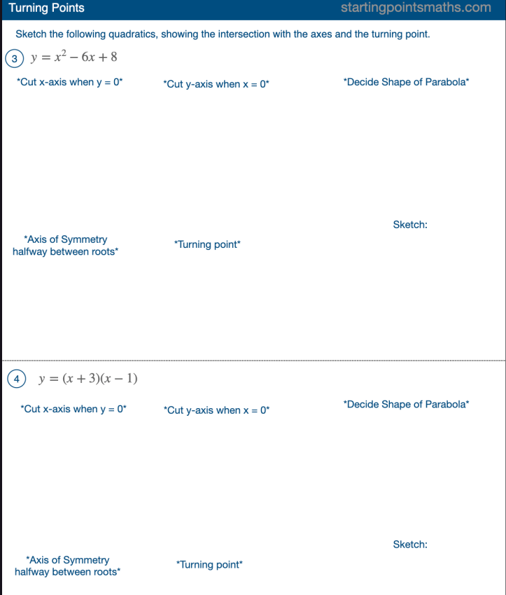 Turning Points – Starting Points Maths