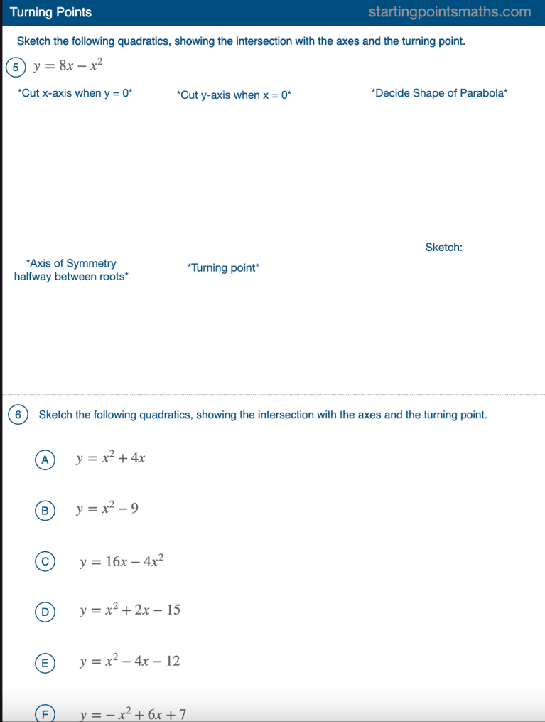 Turning Points – Starting Points Maths